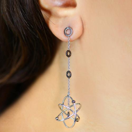 Amazing Atoms Long - 3D Atom Silver Earrings, Unique Science Earrings ...